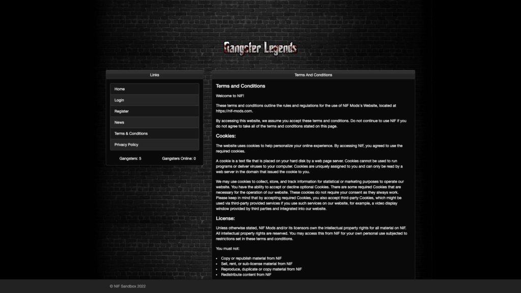 T&C's - Gangster Legends V2